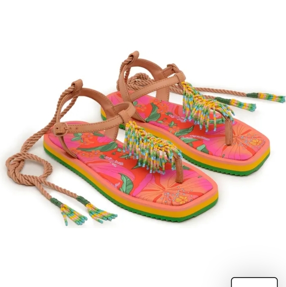 FARM Rio | Shoes | Farm Rio Pietro Beaded Flat Sandal Pink Size | Poshmark
